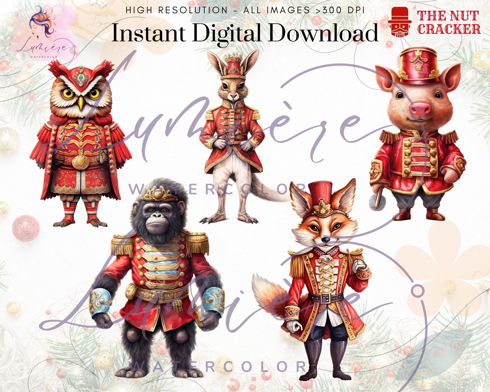 Animal Nutcracker Clipart~ 22 Watercolor Christmas Animals Png~ Marry ...