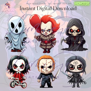 Halloween Monsters Clipart~ 26+ Classic Movie Characters PNG~ Horror ...
