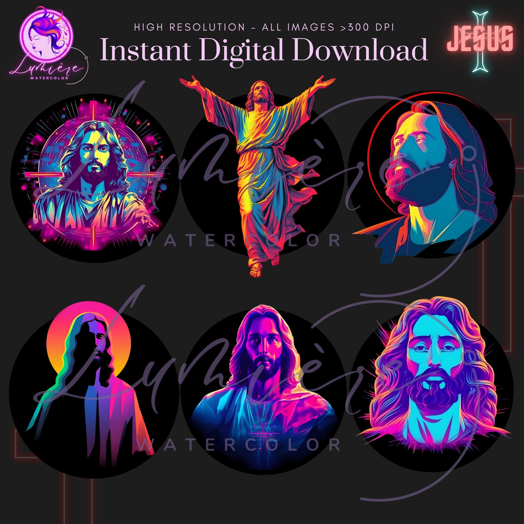 Christian Neon Clipart Set of 22 Jesus Modern - Etsy