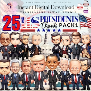 US Presidents Clipart~set of 25 Cute President Caricatures ~capital ...