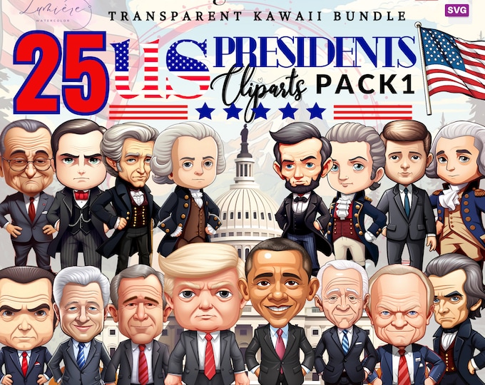 US Presidents Clipartset of 25 Cute President Caricatures capital ...