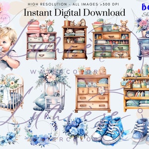 Baby Shower Clipart ~ 45 Watercolor New Born Baby Clipart~ Gender ...