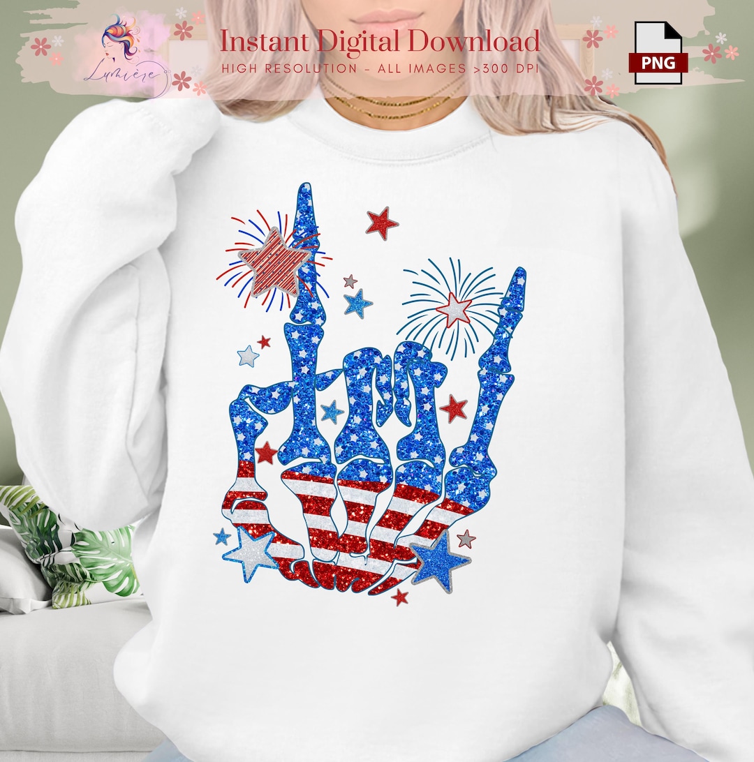 4th Ff July Patriotic Skeleton Hand PNG ~ Peace Hand Shirt ~ USA Png ...