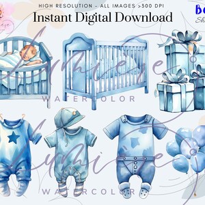 Baby Shower Clipart ~ 45 Watercolor New Born Baby Clipart~ Gender ...