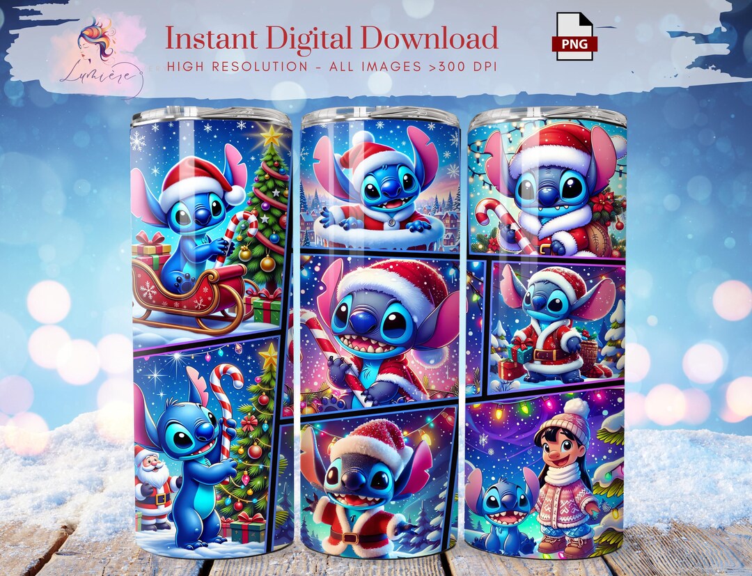 Christmas Cartoon Sti-tch 20oz Tumbler Wrap, Blue Character Skinny ...