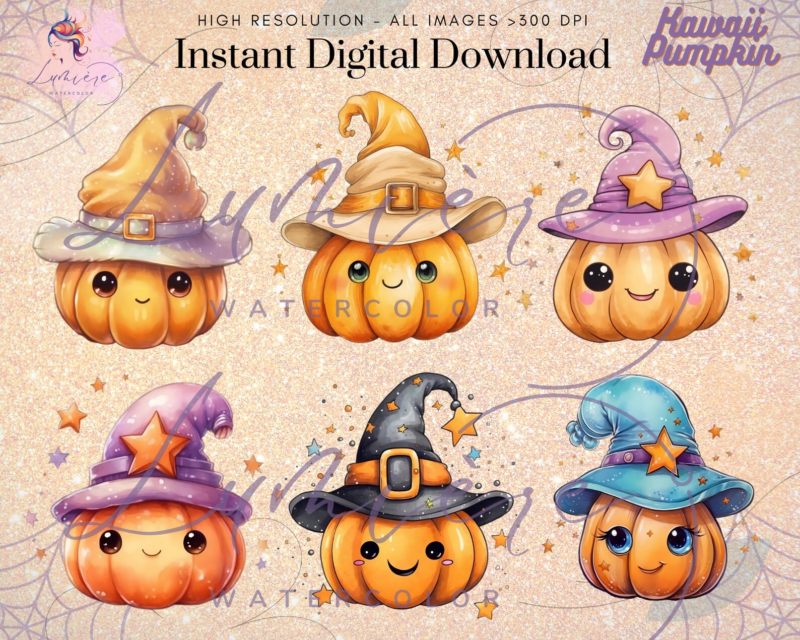 Pumpkin Clipart~ 34 Watercolor Kawaii Pumpkin~ Cute Ghost~ Fall Decor ...