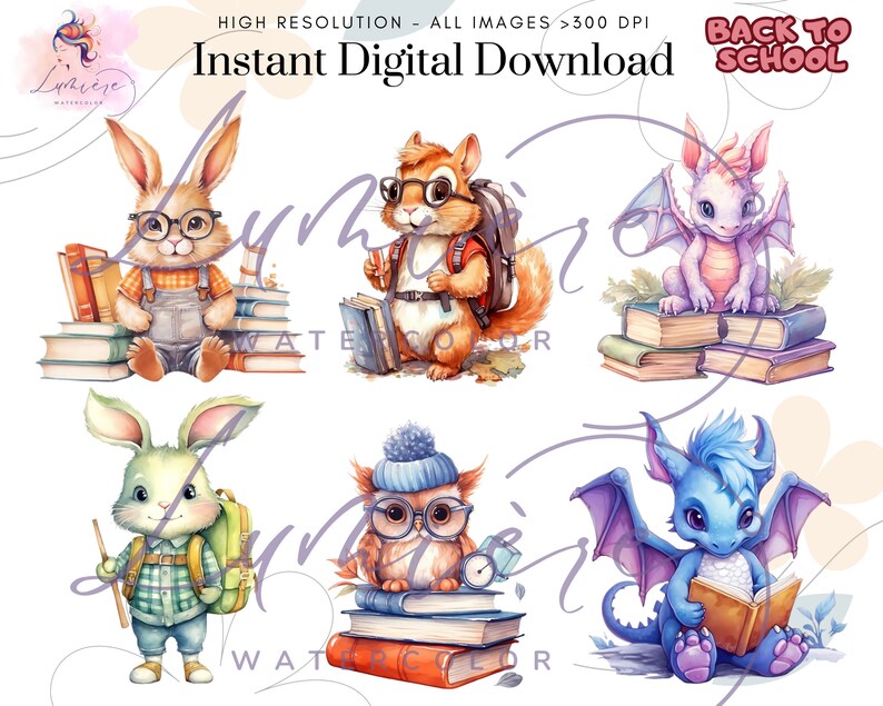 Back to School Animal Clipart ~ 38 Watercolor School Animal ~ Cute ...