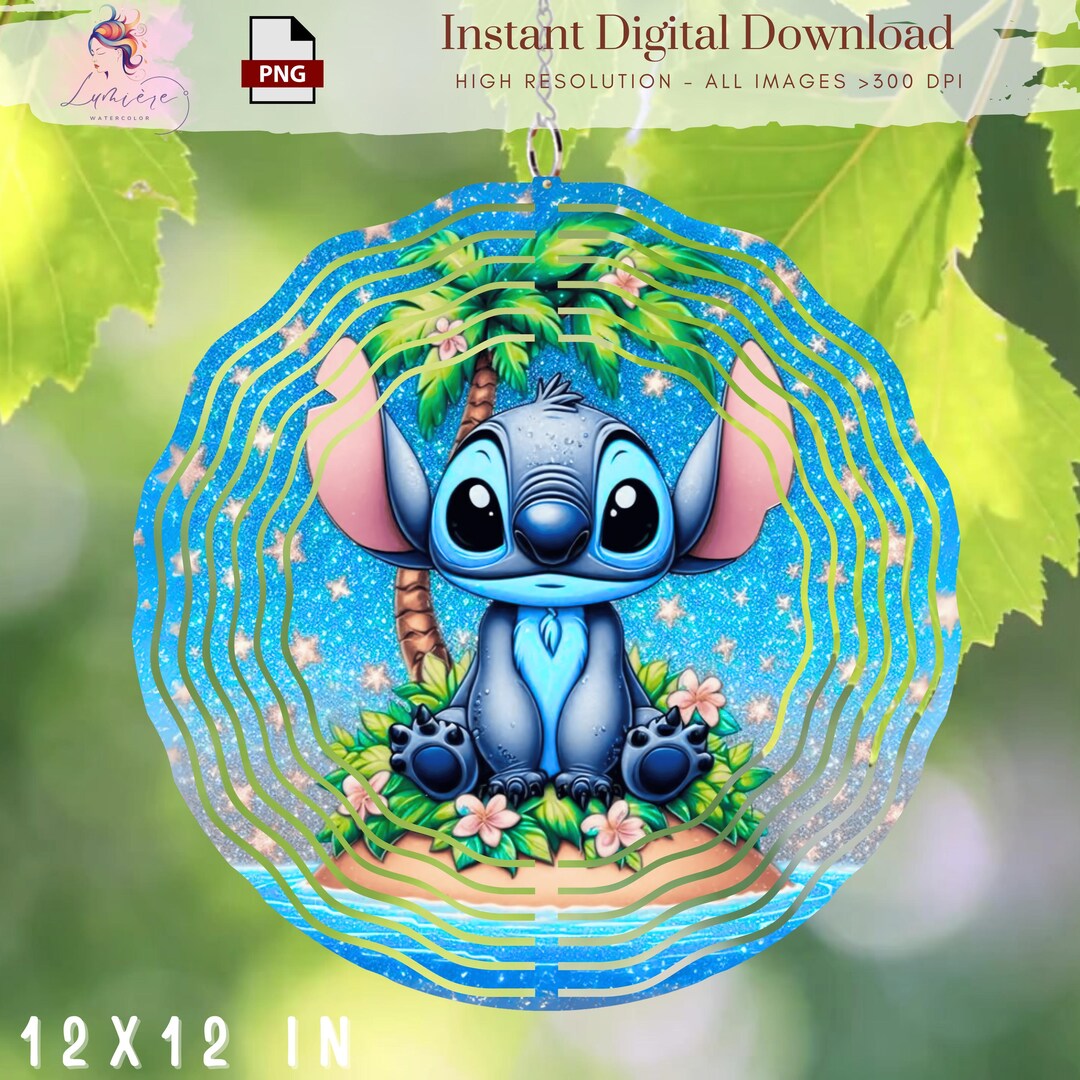 Cartoon Character Sti-tch Wind Spinner PNG, Vibrant Wind Spinner, Round ...