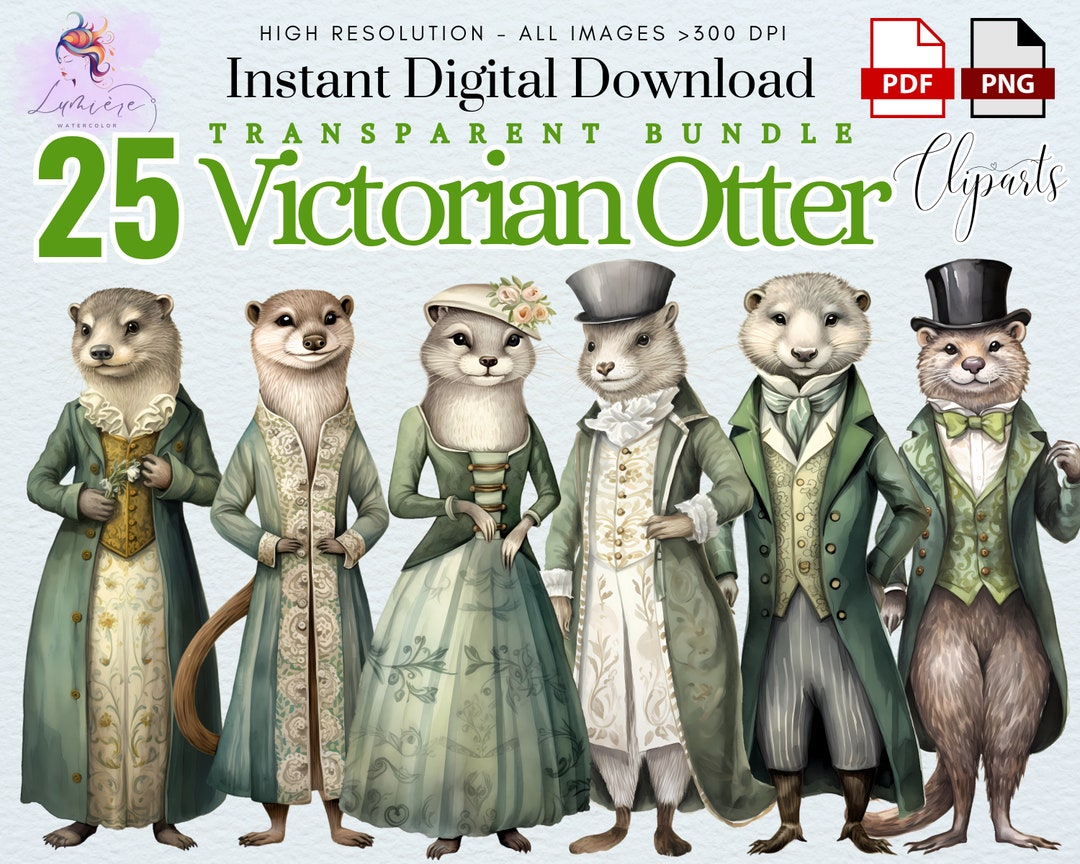 Victorian Otters ~ Victorian Dressed Otters ~ Otter PNG ~ Otter Lover ...
