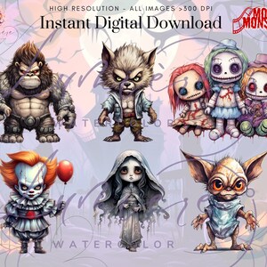Halloween Monsters Clipart~ 33 Watercolor Horror Movie Characters PNG ...
