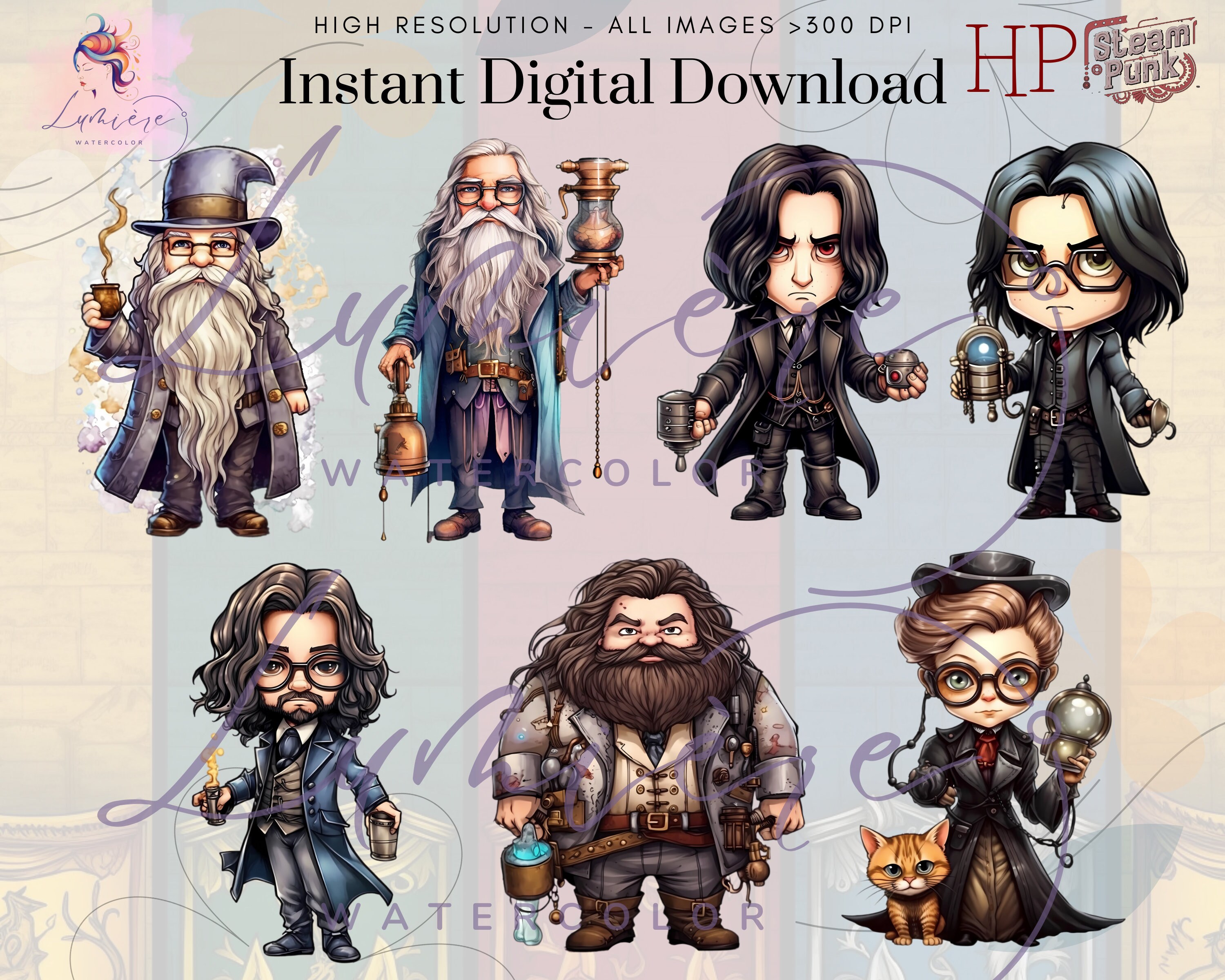 Steampunk Magic Wizard Clipart~ 36 Watercolor Steampunk H P Characters ...