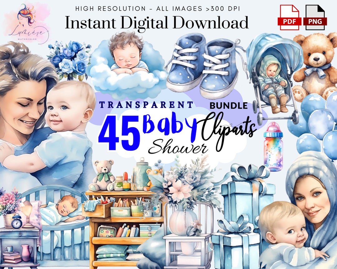 Baby Shower Clipart ~ 45 Watercolor New Born Baby Clipart~ Gender ...