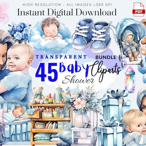 Baby Shower Clipart ~ 45 Watercolor New Born Baby Clipart~ Gender ...