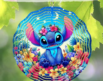 Cartoon Character Sti-tch Wind Spinner PNG, Vibrant Wind Spinner, Round ...