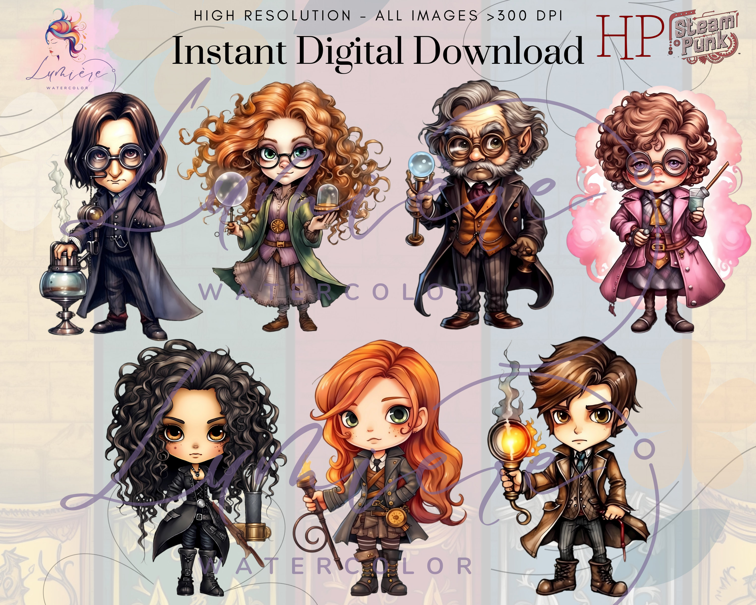 Steampunk Magic Wizard Clipart~ 36 Watercolor Steampunk H P Characters ...