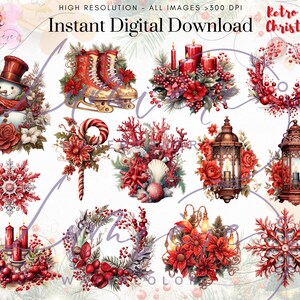 Retro Christmas Clipart~ 50 Vintage Retro Christmas PNG~ Snow Man PNG ...
