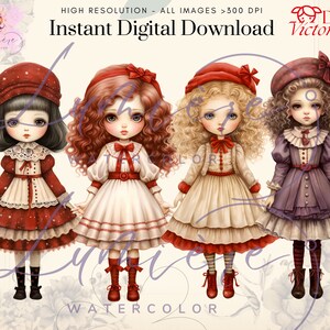 Cute Little Girls Clipart~ 20 Chibi Victorians Girls PNG ~ Junk Journal ...
