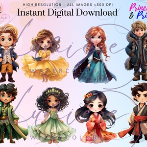 Little Princess & Her Prince Clipart~ 25 Watercolor Princess PNG ...