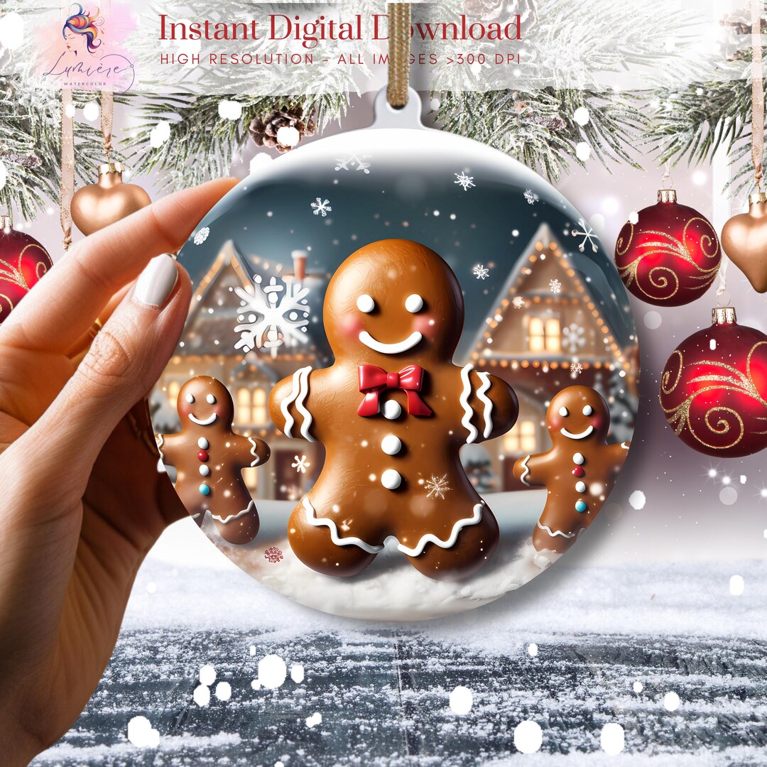 Christmas Gingerbread Man Ornament ~ Snow Globe Ornament PNG ~ Wind ...