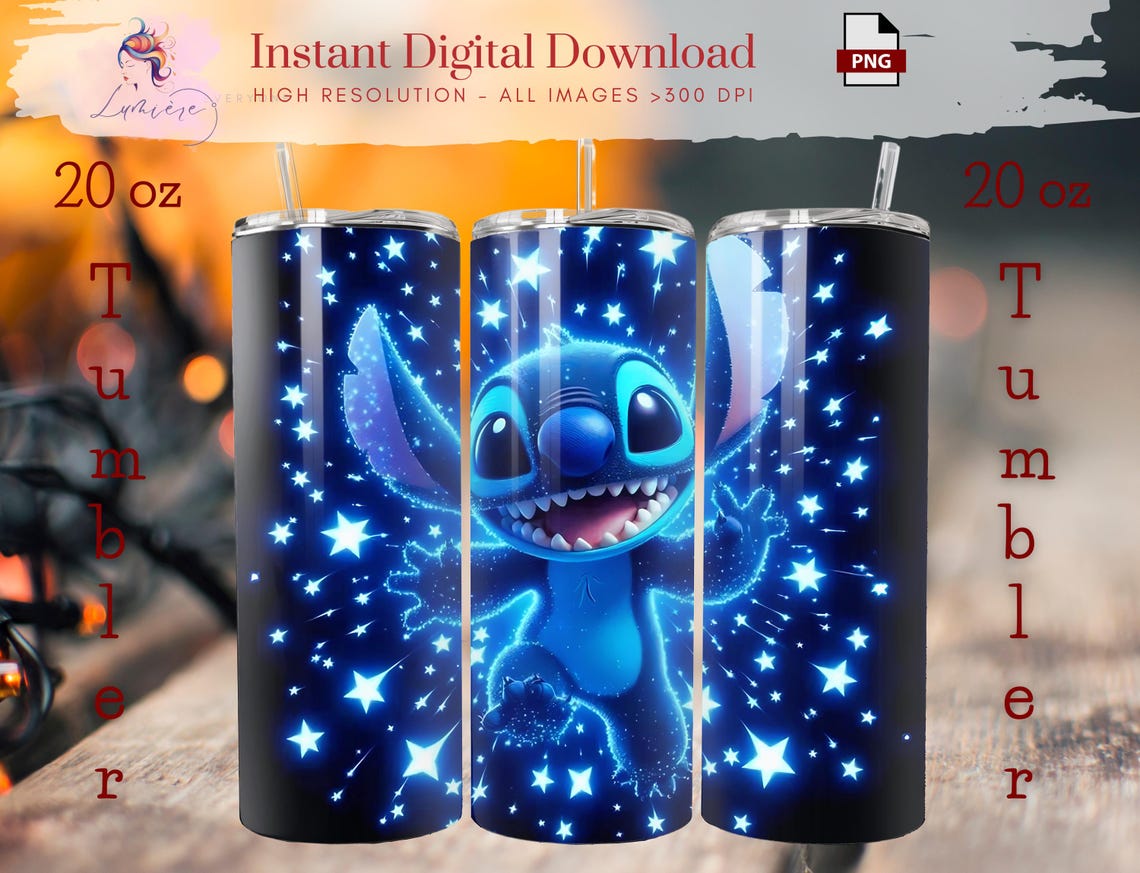 Cartoon Sti-tch 20oz Tumbler Wrap ~ Skinny Tumbler Wrap ~ Kids Tumbler ...