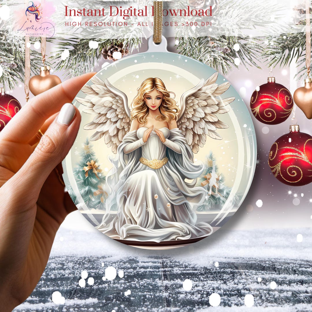3D Christmas Angel Ornament ~ Snow Globe Ornament PNG ~ Wind Spinner ...