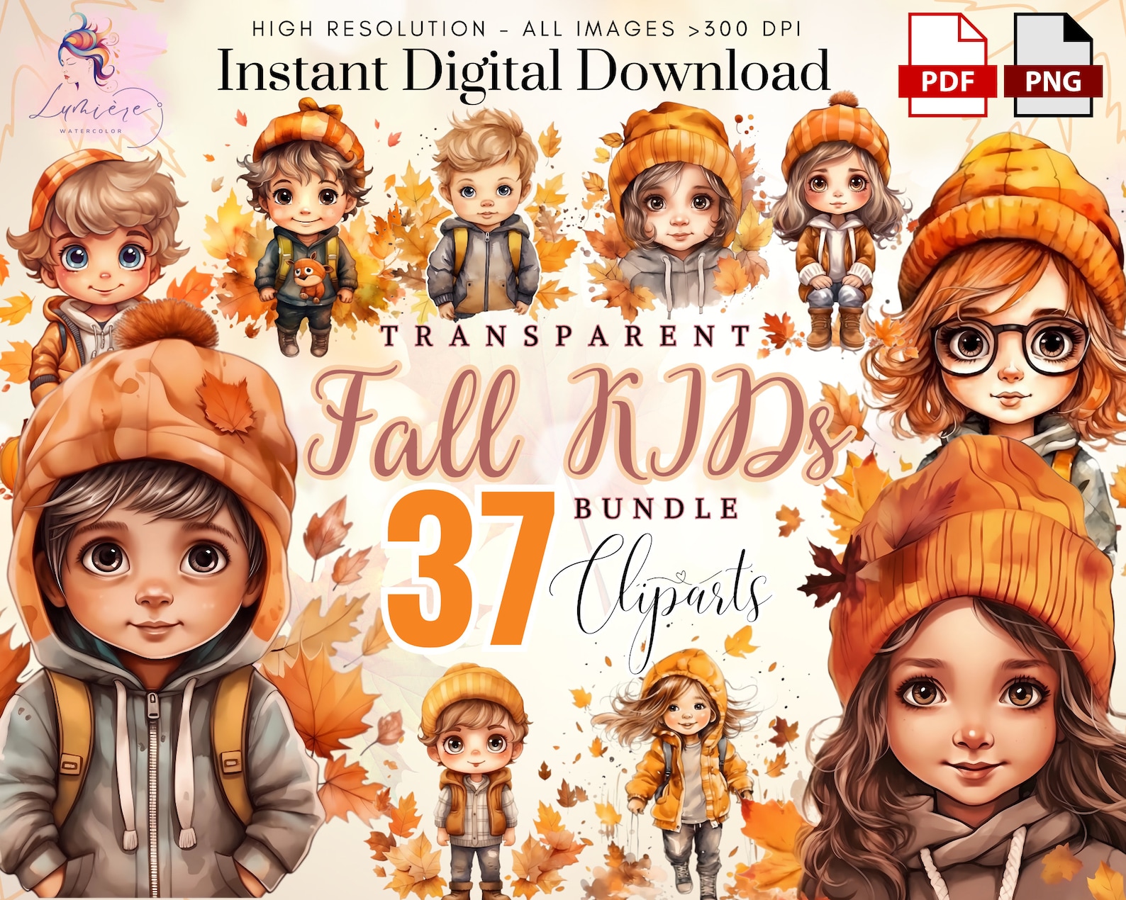 Fall Kids Clipart 30 Watercolor Fall Children Png Kids Png - Etsy