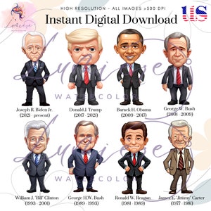 US Presidents Clipart~set of 25 Cute President Caricatures ~capital ...