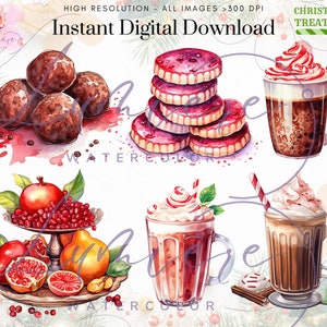Christmas Treat Clipart ~ 49 Watercolor Christmas Sweet PNG ~ Holiday ...