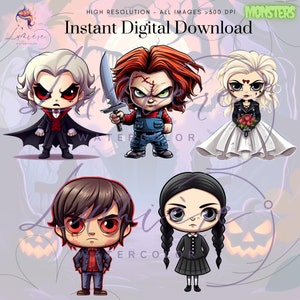 Halloween Monsters Clipart~ 26+ Classic Movie Characters PNG~ Horror ...