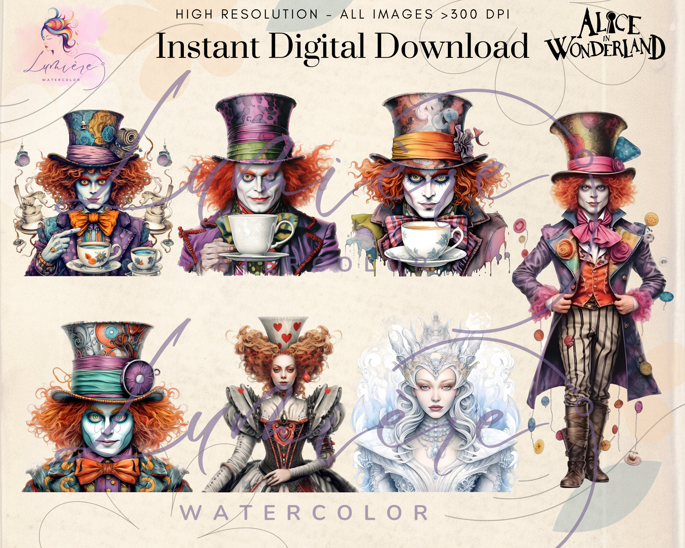 Alice in Wonderland Clipart~ 40 Watercolor Alice in Wonderland PNG ...
