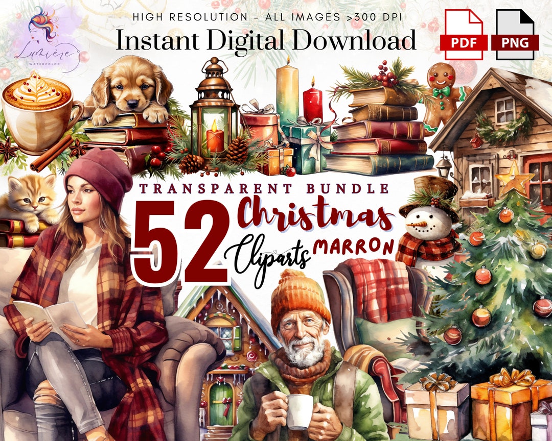 Cozy Winter Clipart~ 52 Watercolor Christmas PNG~ Snowman PNG ...