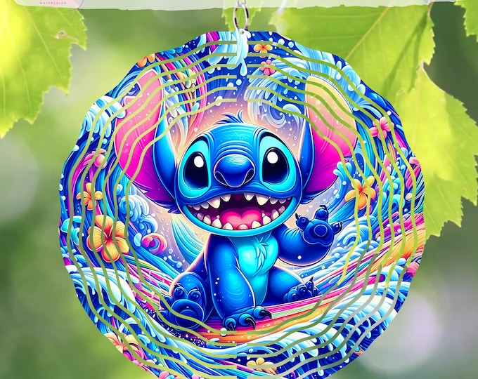 Cartoon Character Sti-tch Wind Spinner PNG, Vibrant Wind Spinner, Round ...