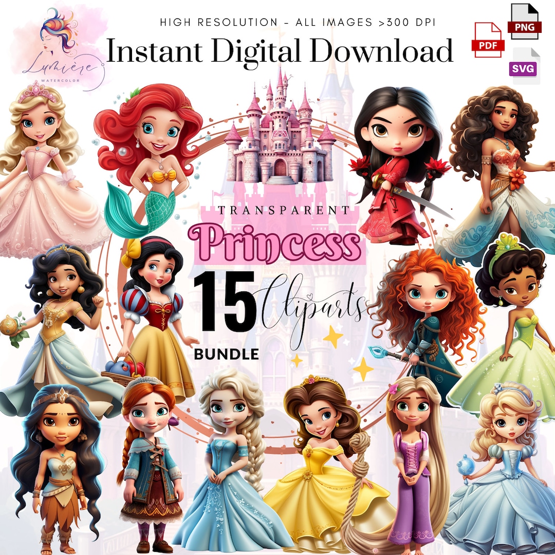 Princess Clipart~ 15 Cute Chibi Princesses Png~ Little Princess ...