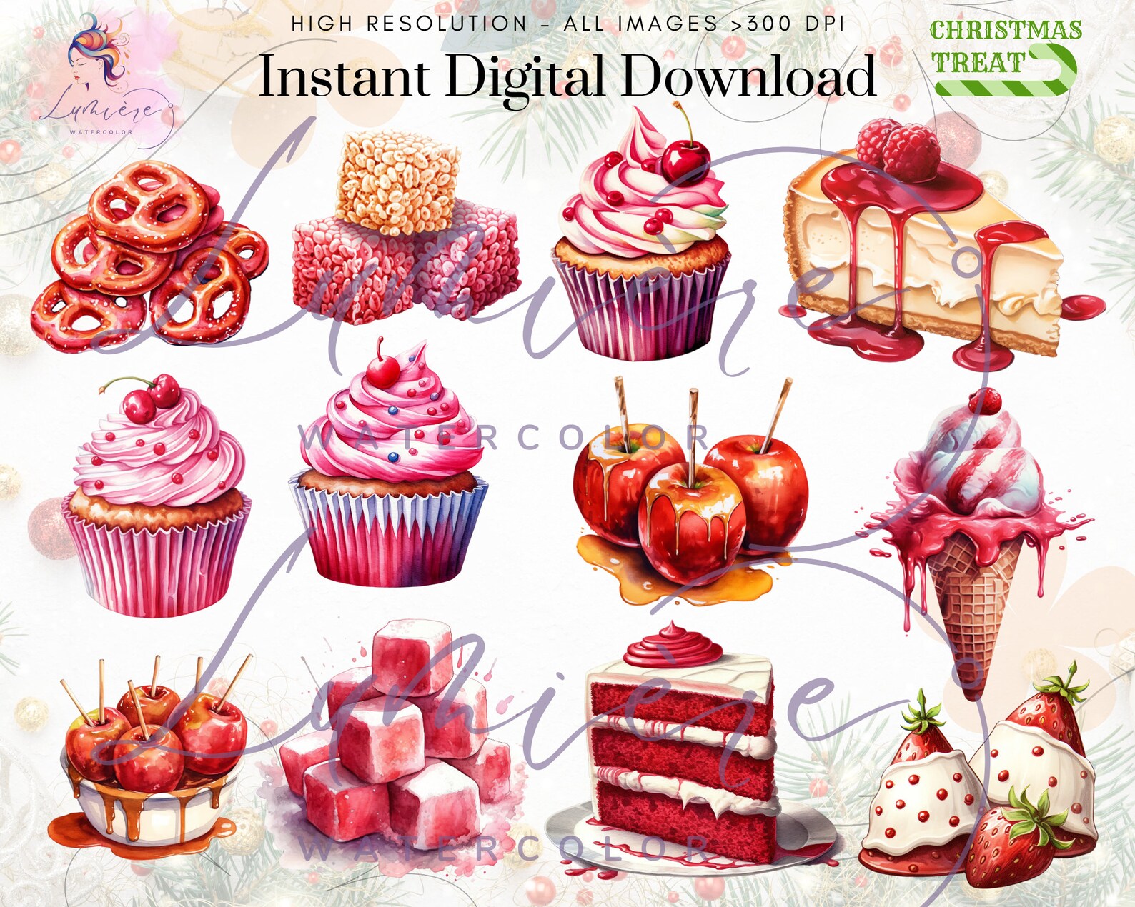 Christmas Treat Clipart ~ 49 Watercolor Christmas Sweet PNG ~ Holiday ...