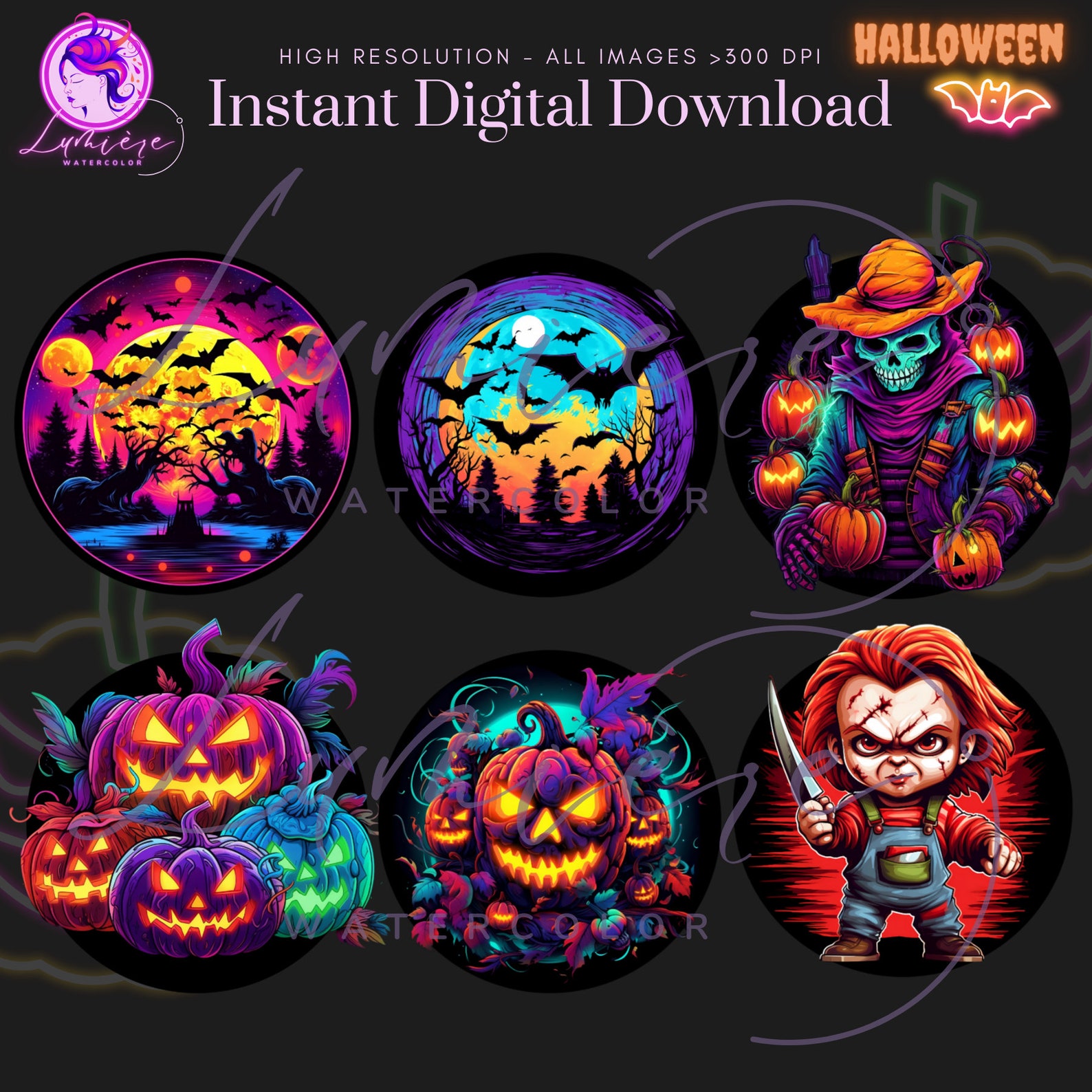 Halloween Monsters Clipart 22 Neon Spooky Clipart Neon - Etsy