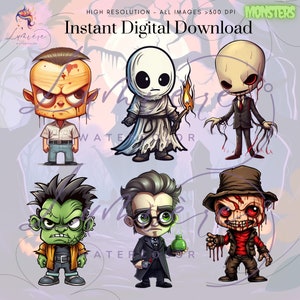 Halloween Monsters Clipart~ 26+ Classic Movie Characters PNG~ Horror ...