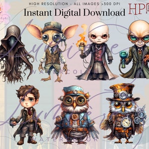 Steampunk Magic Wizard ClipArt 36 personajes de acuarela Steampunk H P ...
