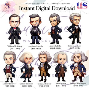 US Presidents Clipart~set of 25 Cute President Caricatures ~capital ...