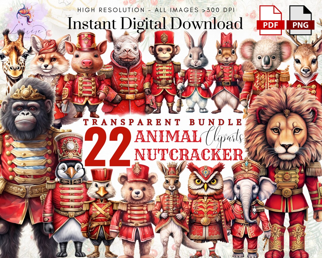Animal Nutcracker Clipart~ 22 Watercolor Christmas Animals Png~ Marry ...