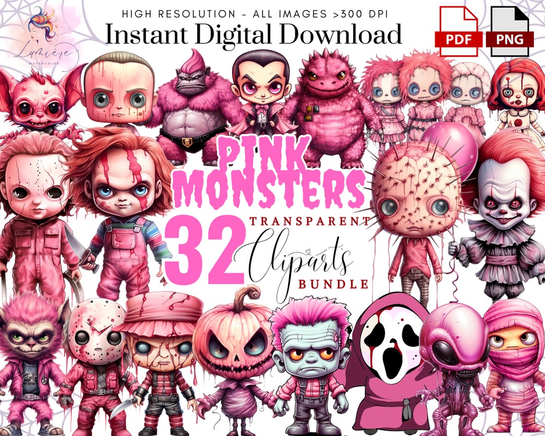 Halloween Monsters Clipart 31 Watercolor Horror Movie Characters PNG ...