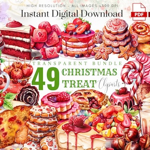 Christmas Treat Clipart ~ 49 Watercolor Christmas Sweet PNG ~ Holiday ...