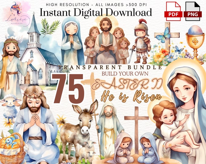 Religious Easter Clipart Watercolor Cute Christian Easter PNG He is ...