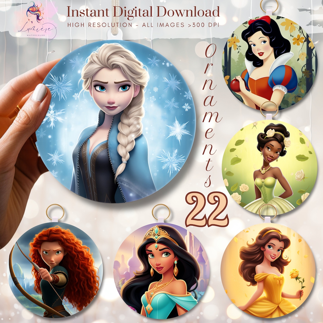3D Princess Christmas Ornaments ~ Princesses Ornament PNG ~ Printable ...