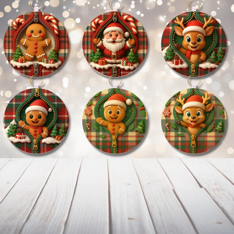 3D Christmas Ornaments Bundle, Zipper Round Christmas Designs, Santa ...