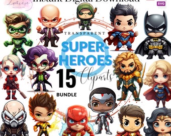 Superheroes Clipart Bundle 22 Cute Characters High Resolution ...