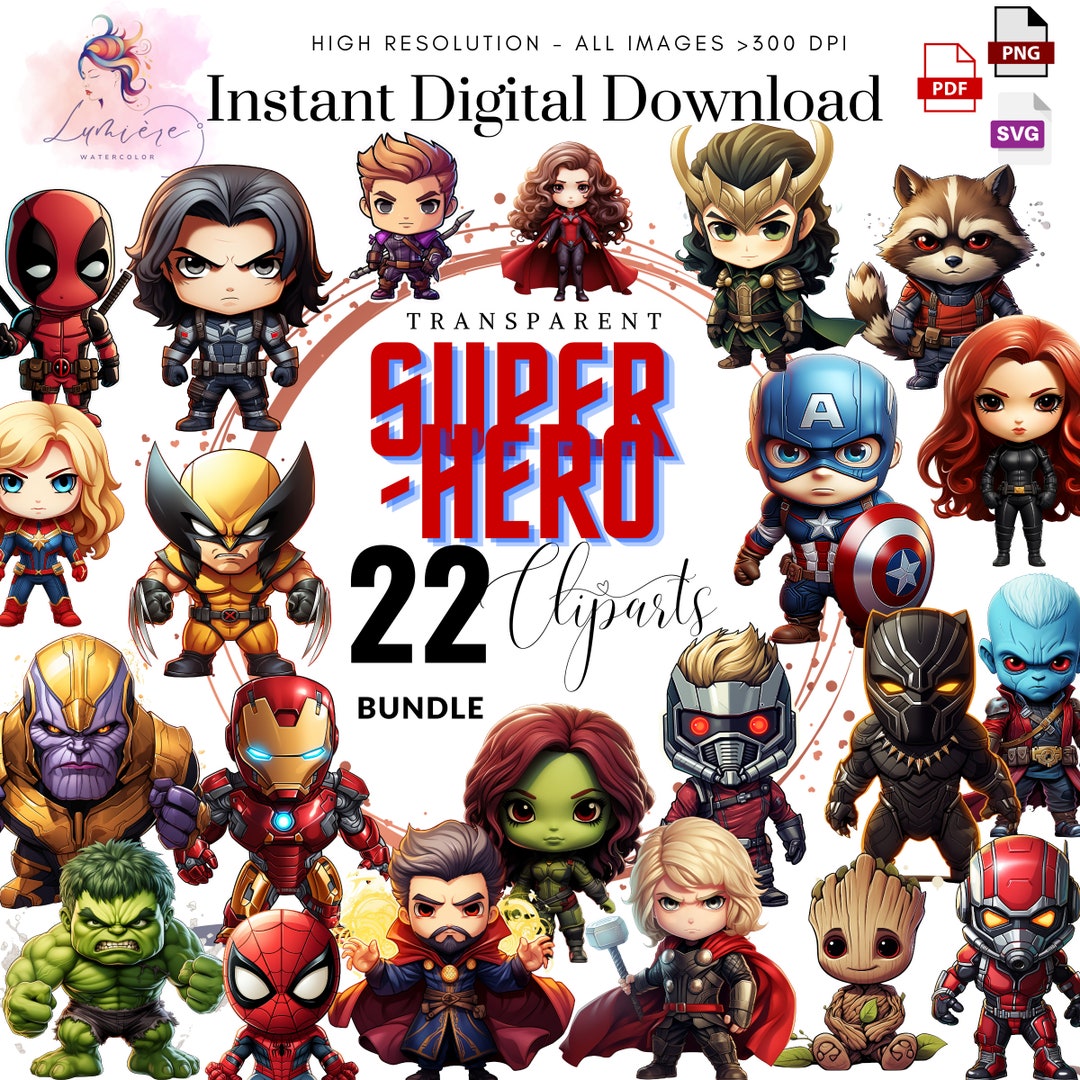 Superheroes Clipart Bundle~ 22 Cute Characters~ High Resolution ...