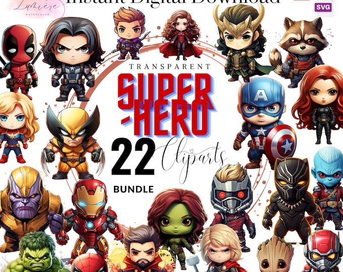 Superheroes Clipart Bundle 22 Cute Characters High Resolution ...