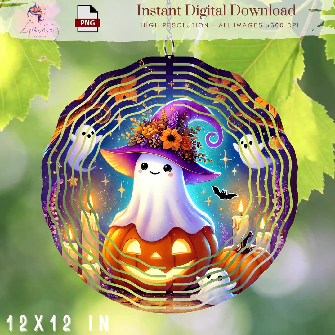 Halloween Wind Spinner PNG, Cute Spooky Ghost Wind Spinner, Round ...