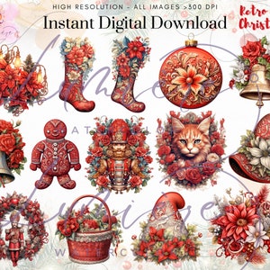 Retro Christmas Clipart~ 50 Vintage Retro Christmas PNG~ Snow Man PNG ...