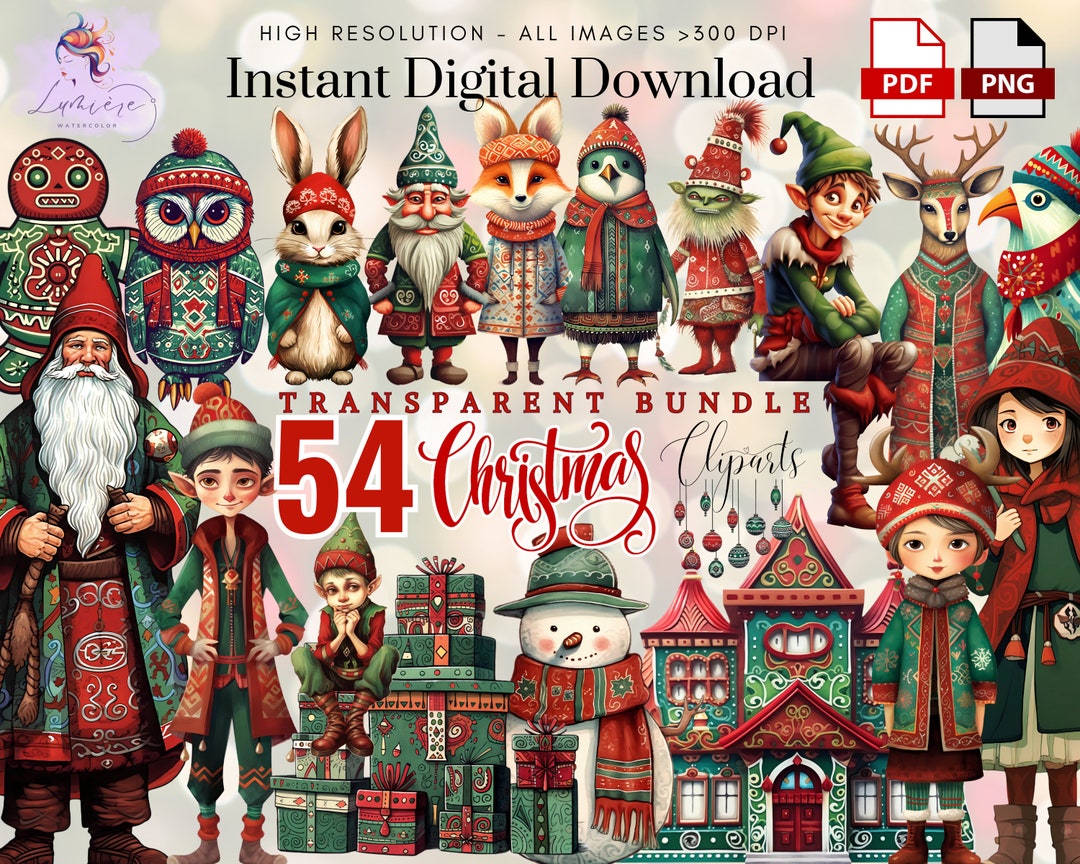 Whimsical Christmas Clipart ~ 54 Unique Abstract Style Traditional ...